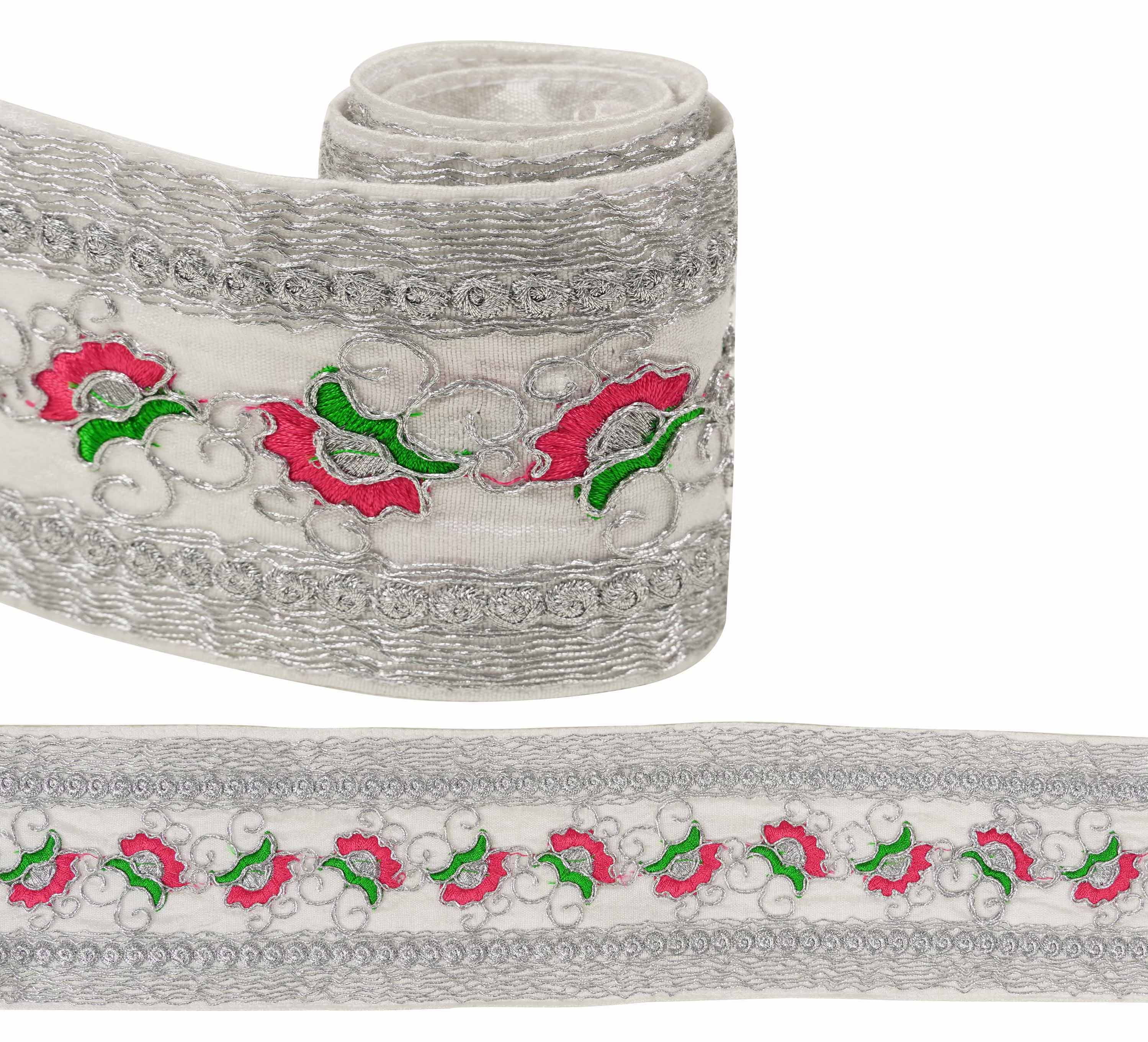 IBA Indianbeautifulart Silver Dori & Zari With Pink & Green Thread ...