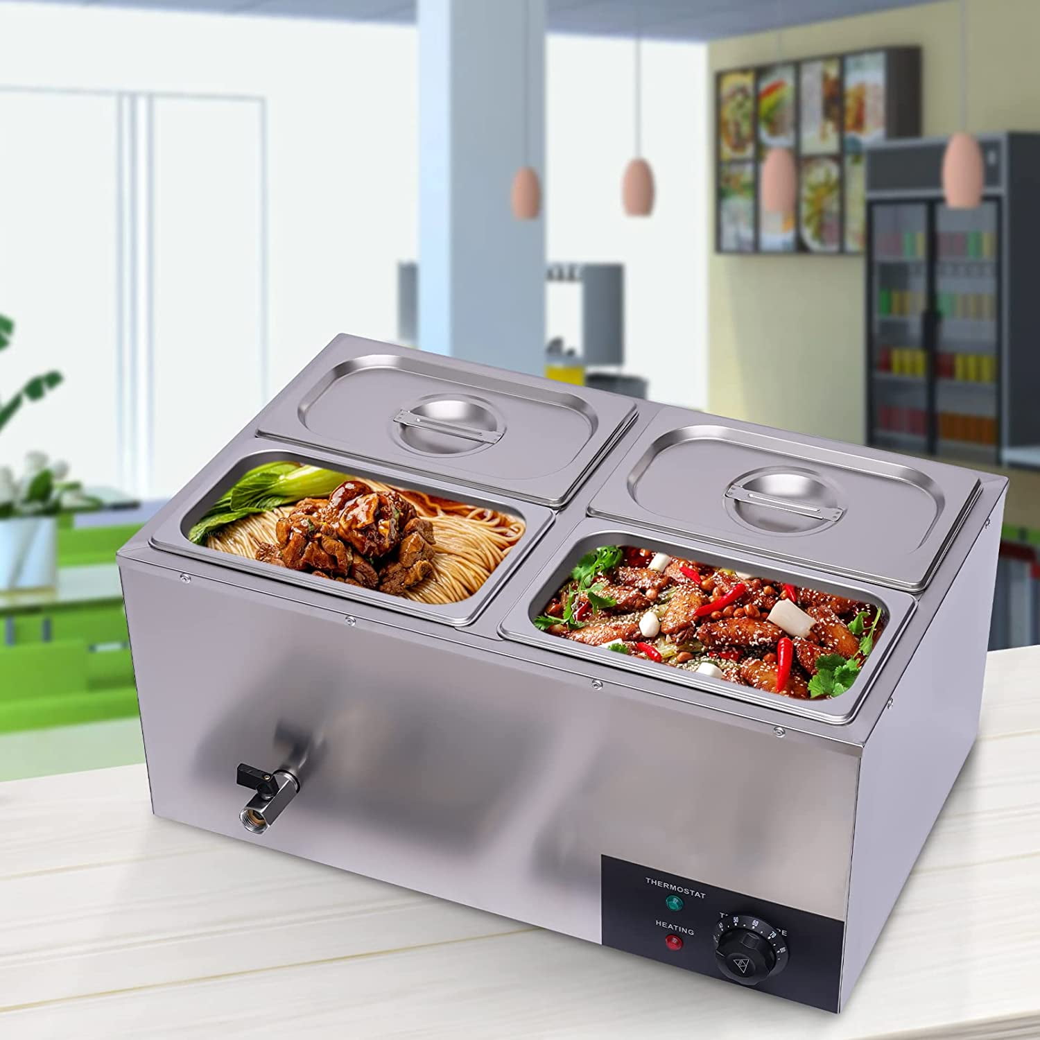 Miumaeov 110V 4-Pan Commercial Food Warmer with Adjustable Temperature ...