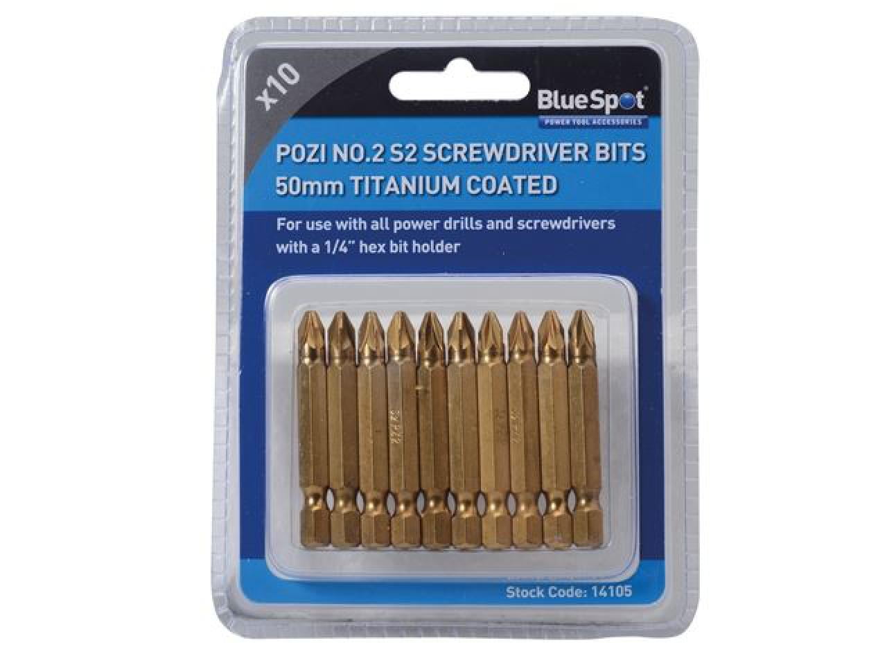 BlueSpot Tools - Titanium Coated Screwdriver Bits PZ2 x 50mm (Pack 10 ...