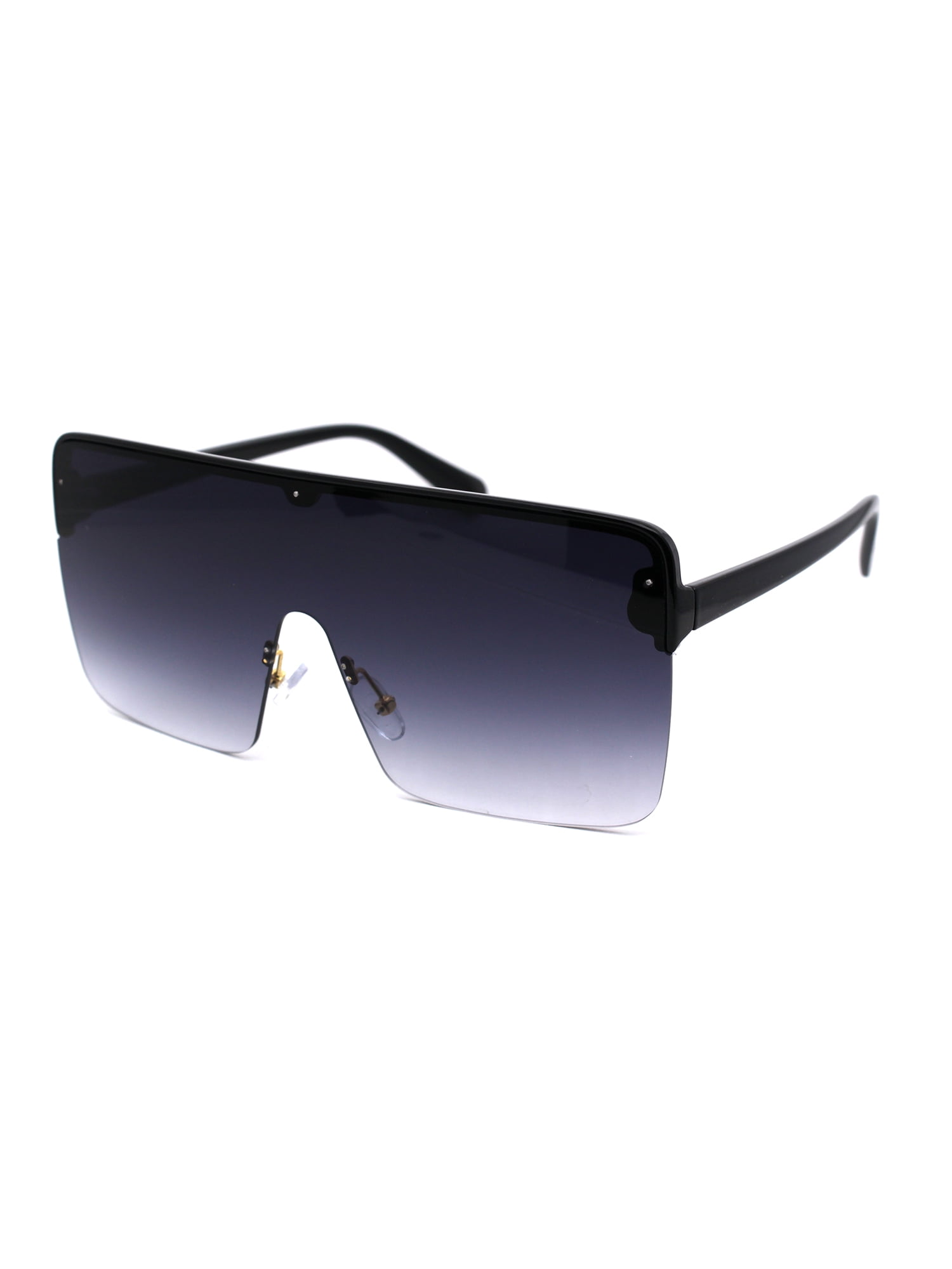 80s Retro Robotic Large Shield Flat Top Plastic Sunglasses Black Smoke ...