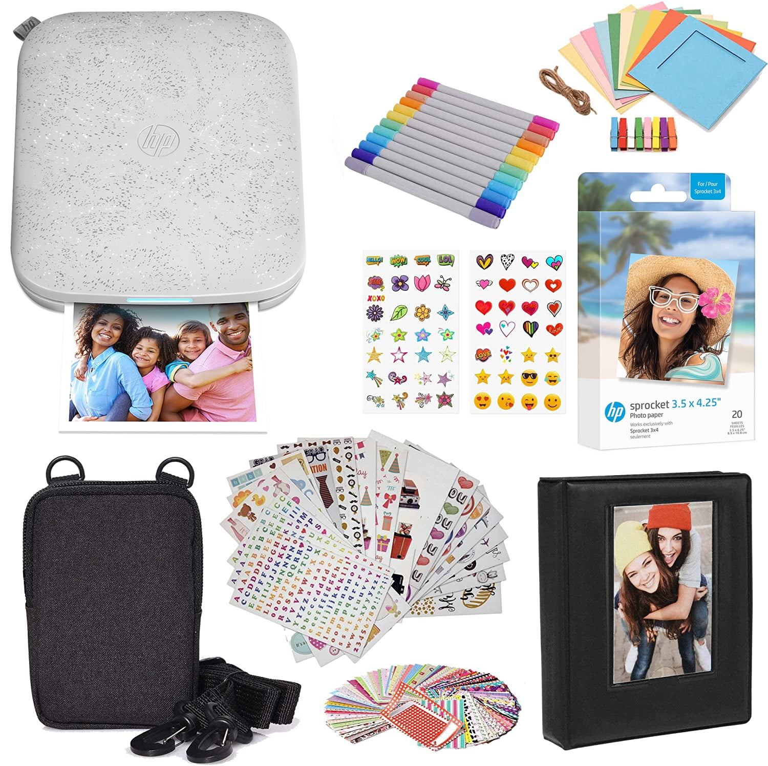 HP Sprocket 3x4 Instant Photo Printer Kit: 20 Pack Zink Paper, Case ...