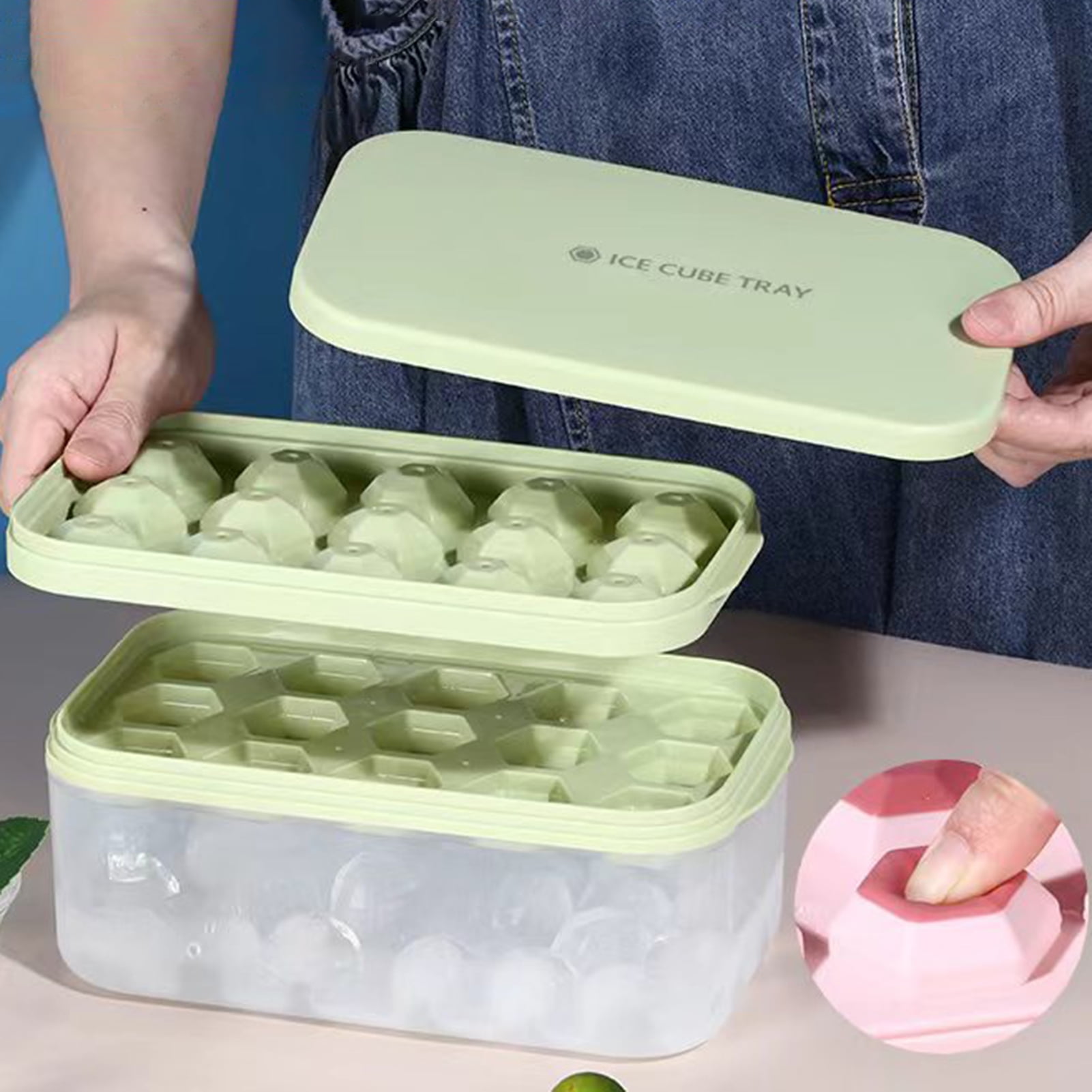 Hesroicy DIY Ice Cube Tray Set with Lid - Transparent Box for Making ...