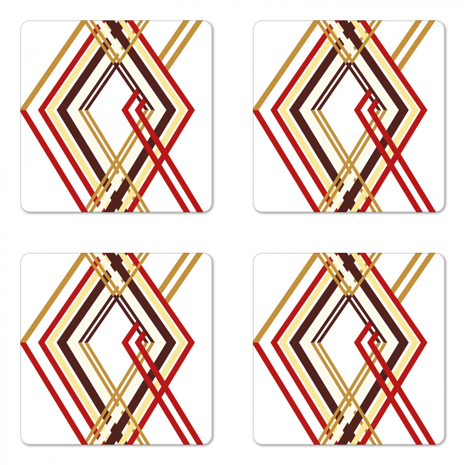 Modern Coaster Set of 4, Retro Style Diamond Like Border Line ...
