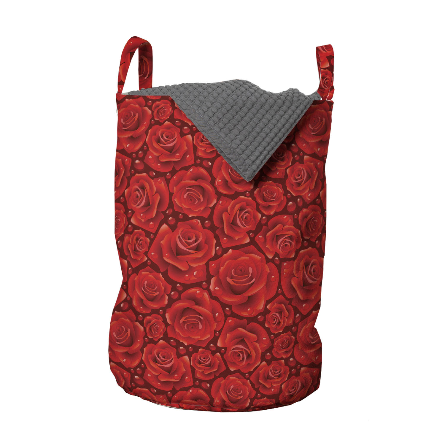 Rose Laundry Bag, Vivid Red Roses Rain Water Drops Graphic Dewy Meadows ...