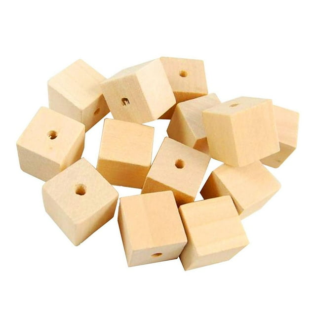 50Pcs Wood s with Hole Unfinished Solid Wooden Beads Block for 20mm ...
