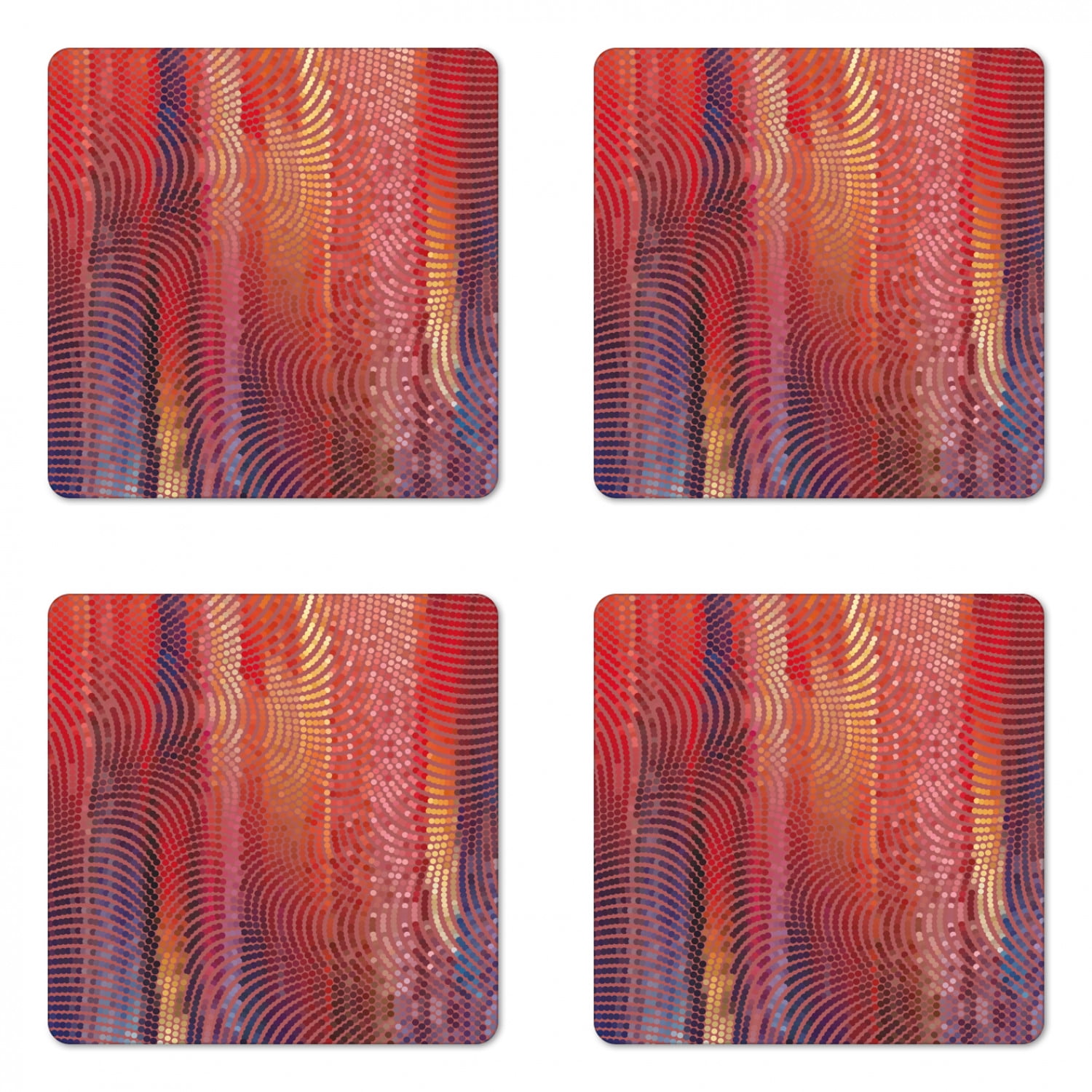 Abstract Coaster Set of 4, Wavy Curvy Mosaic Design Pixelated Texture ...