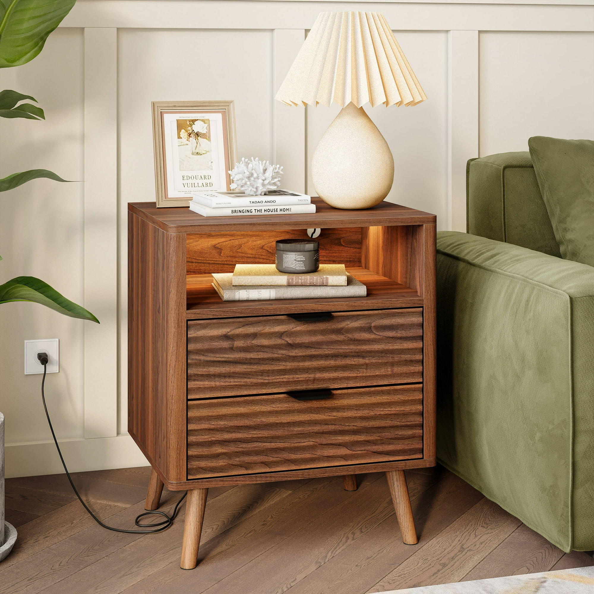 Click here for Gunaito Fluted Nightstand For Bedroom With Chargin... prices
