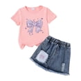 BOBOGOJP Kid Girls Clothes Outfits Bowknot T-Shirt + 2 In 1 Denim Short ...
