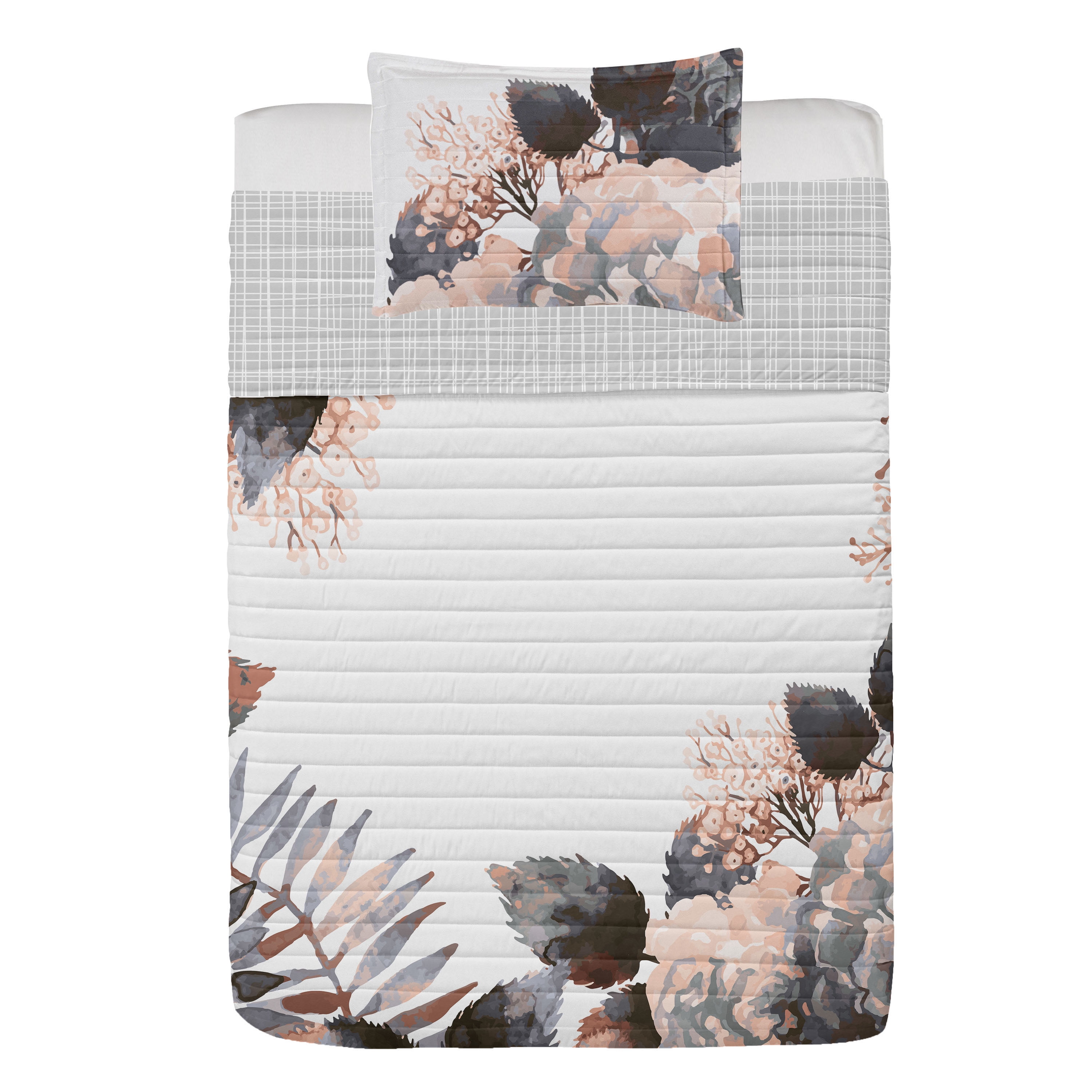 Nature Reversible Bedspread Set, Hydrangea Flowers Foliage Leaves Fern ...