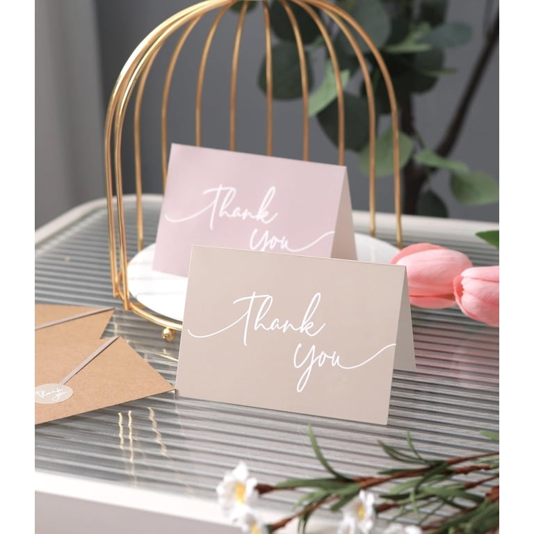 100 PK Pink and Gold Thank You Cards with Envelopes Bulk - 5 x 3.5 ...