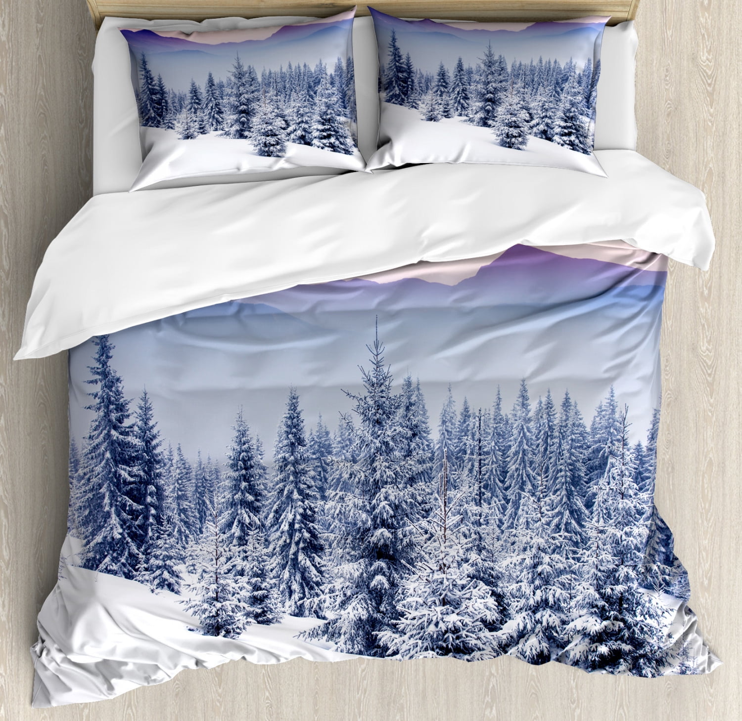 Winter Duvet Cover Set, Dreamy Evening Landscape Dramatic Sky and Snow ...