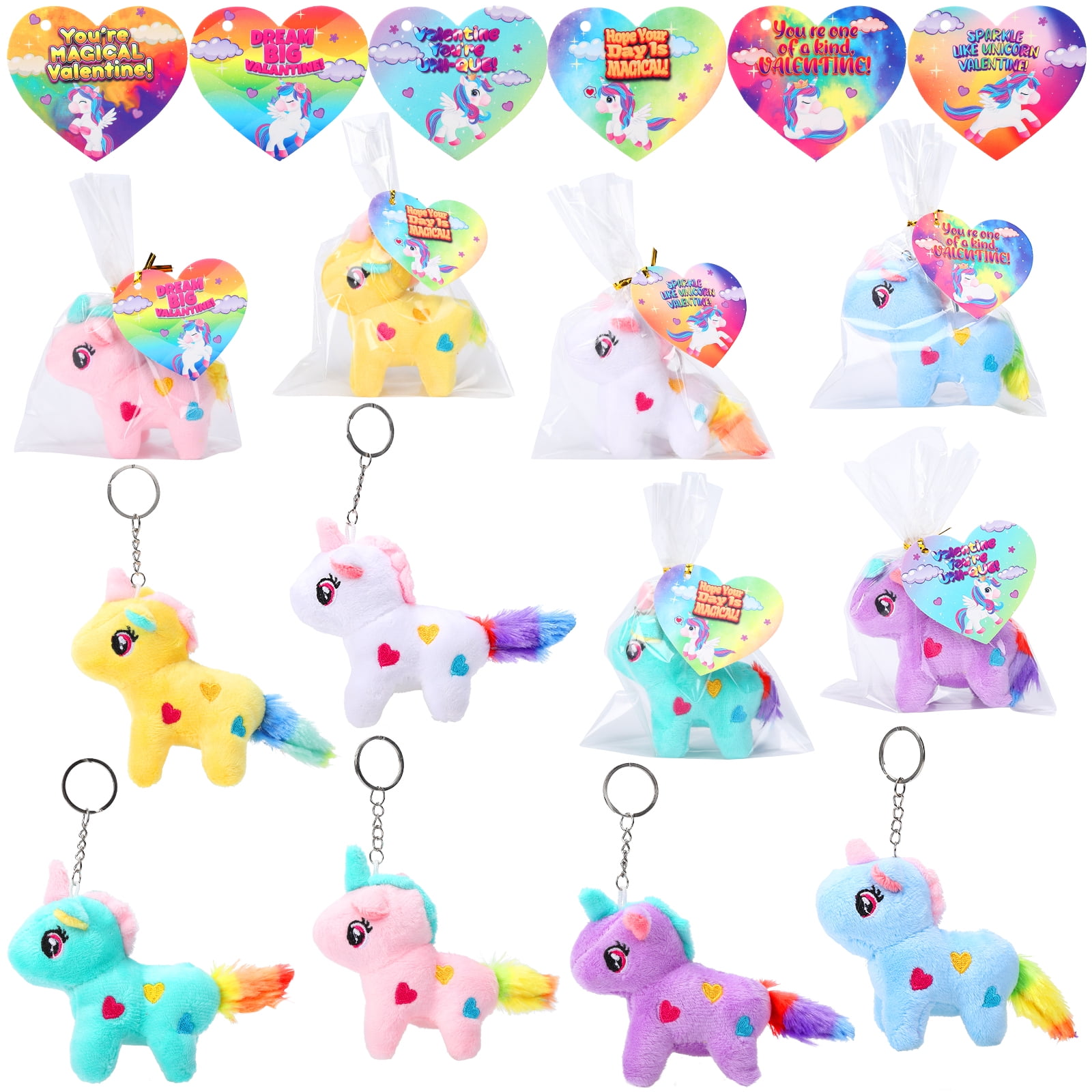 Simzone 12 Packs Valentine's Day Heart Cards with Plush Toy Party ...