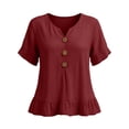 BiZtdJrK Red Summer Blouses for Women Cotton Linen Ruffle Hem Short ...
