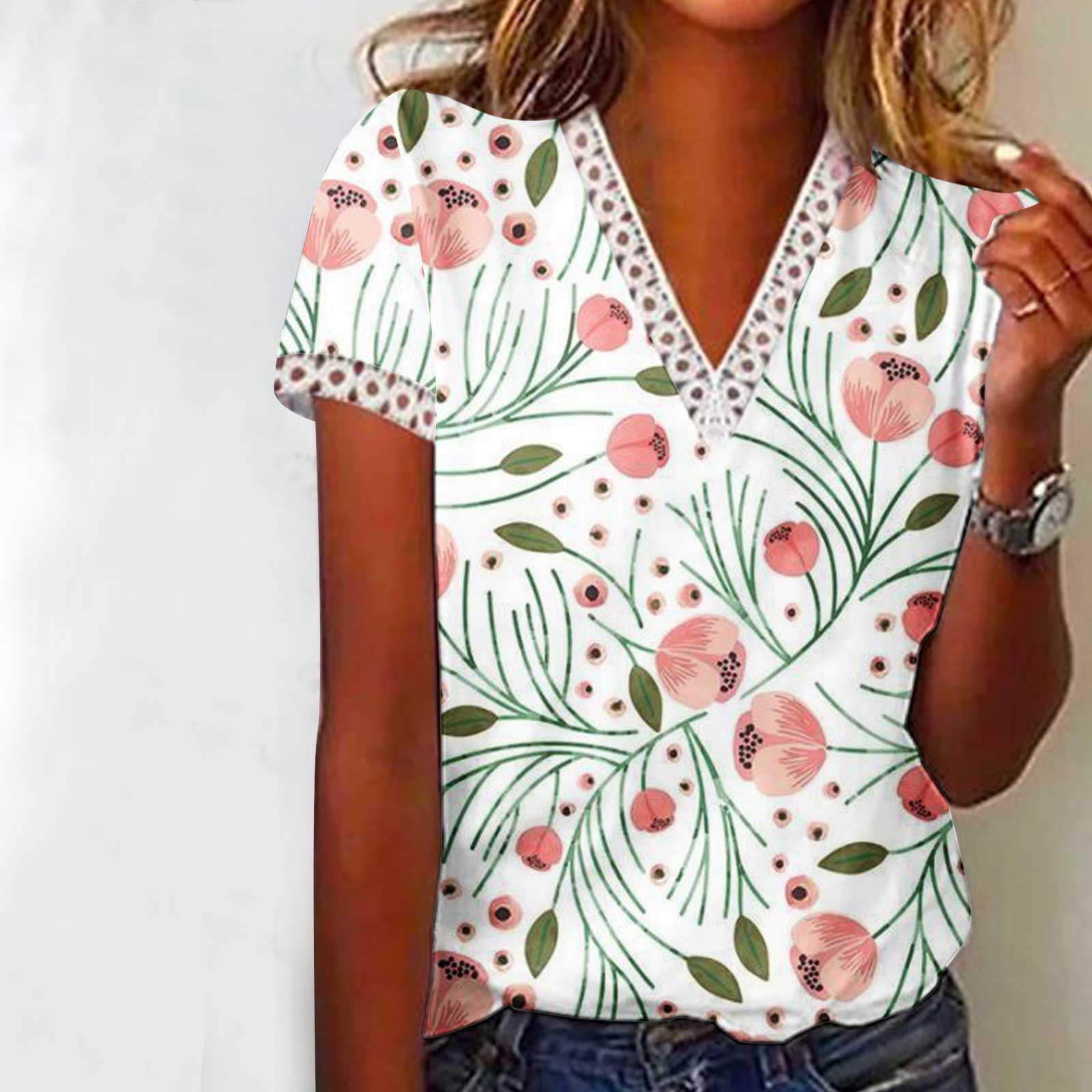 Click here for Smihono Womens Summer Tops 2023 Fashion V-Neck Sho... prices