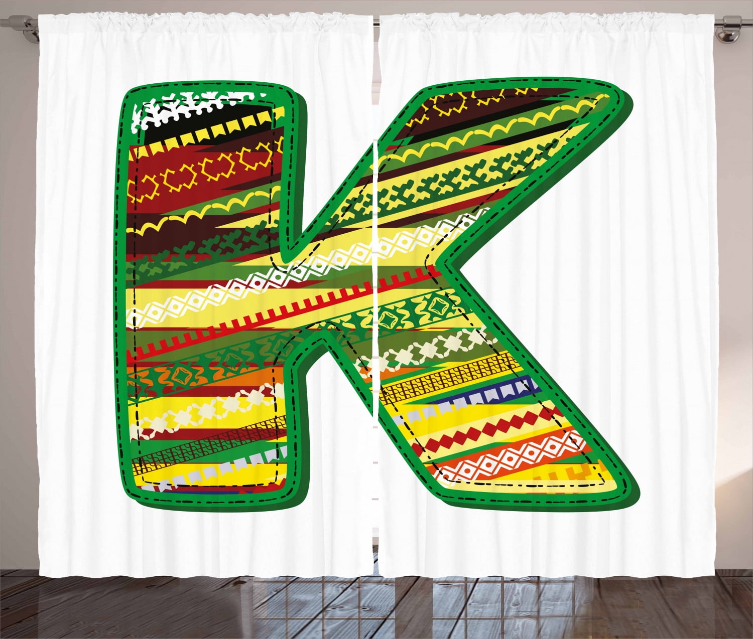 Letter K Curtains 2 Panels Set, Words K Letter with Fern Green Fun ...