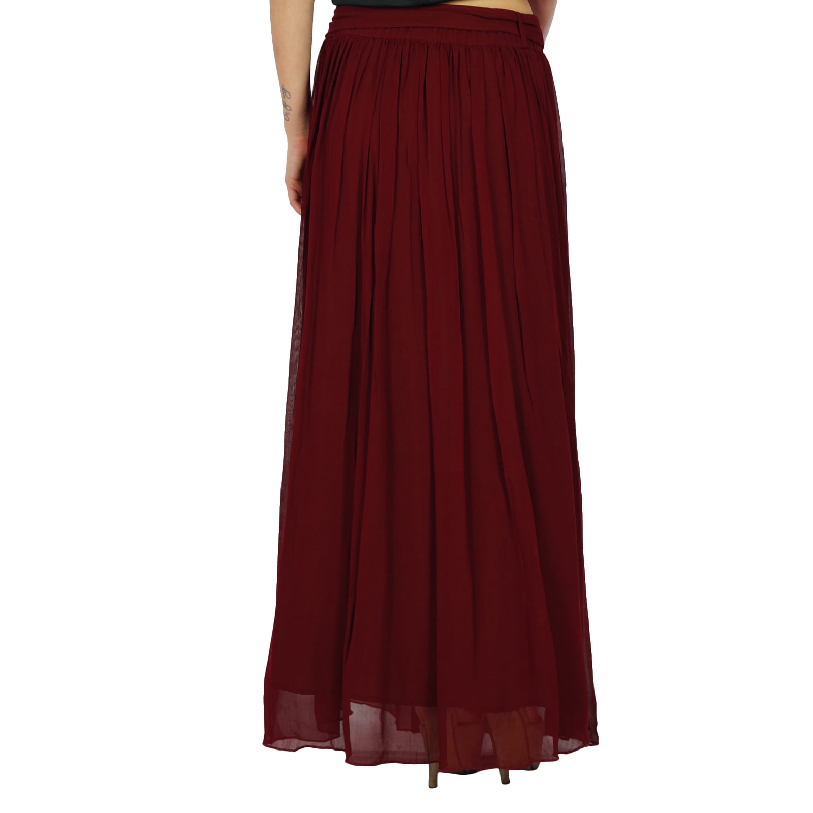 Bimba Women Long Maroon Maxi Skirt Tulip Style Georgette Boho Bottoms ...