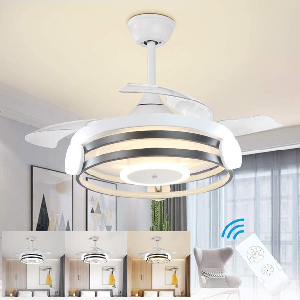 Depuley Retractable Dimmable LED Ceiling Fan Light Remote 3-Color 6 ...