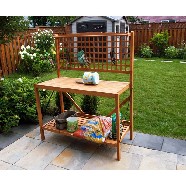 Northbeam Foldable Wood Potting Bench - Brown - Walmart.com