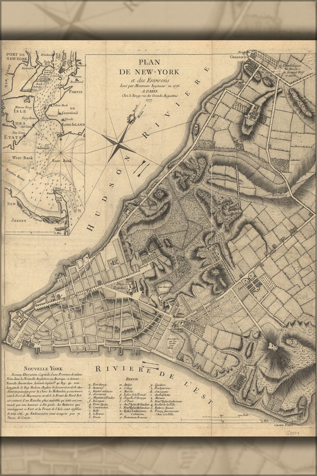 24"x36" Gallery Poster, map of new york city 1775 in french - Walmart.com