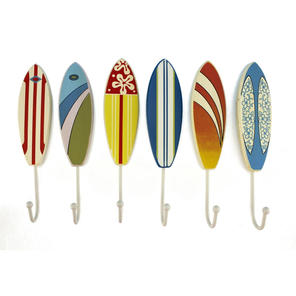 Tropical Beachy Surfboard Surfing Wall Hooks Set of 6 - Walmart.com ...