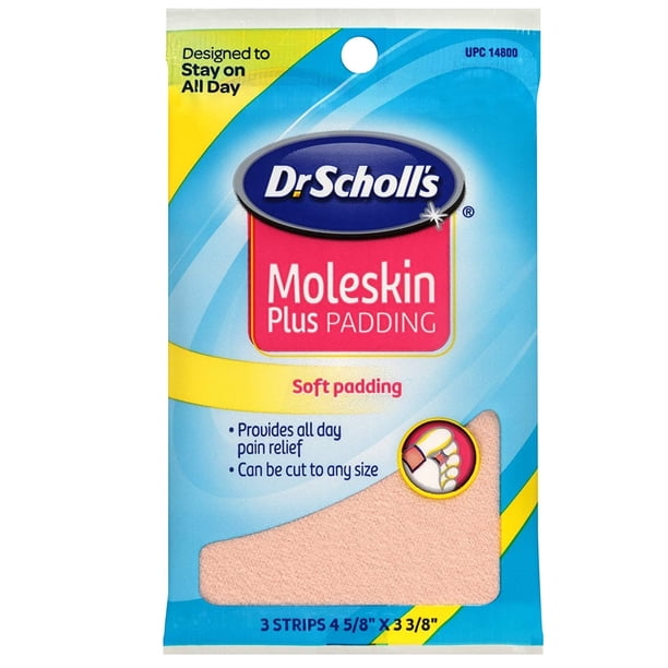 Dr Scholl's Moleskin Plus Padding, 3 Strips 4 5/8" x 3 3/8" - Walmart.com