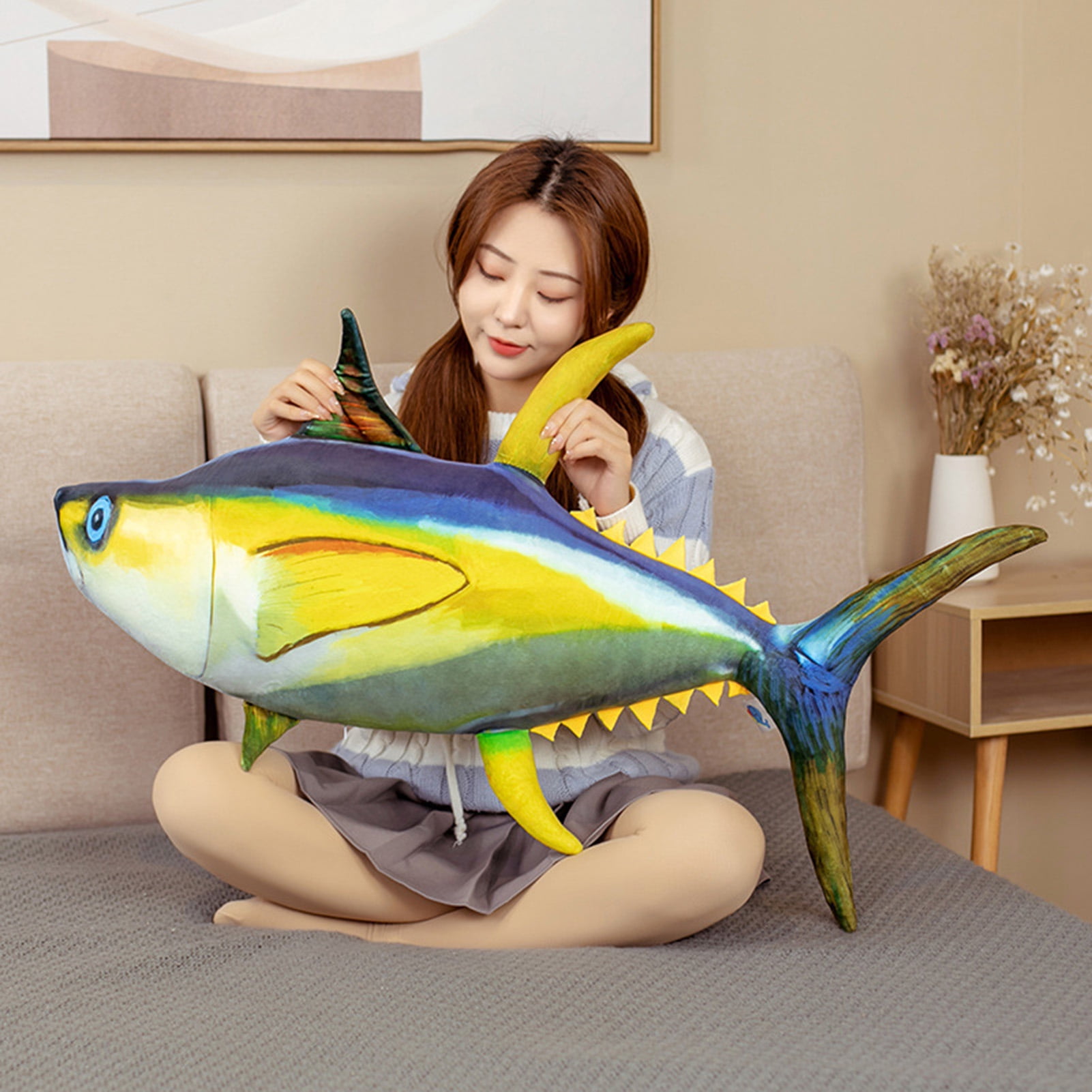 60/80cm Tuna Plush Toy Fully Filled Sofa Pillow Simulation Stuffed Sea ...