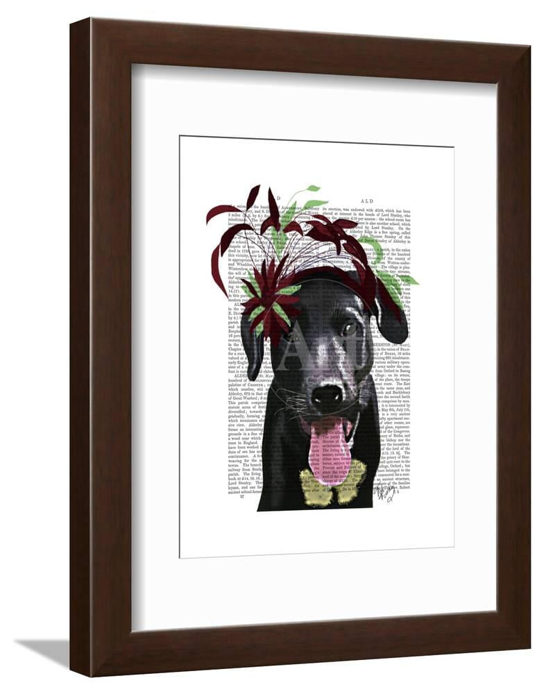 Black Labrador with Green Fascinator Framed Print Wall Art by Fab Funky ...