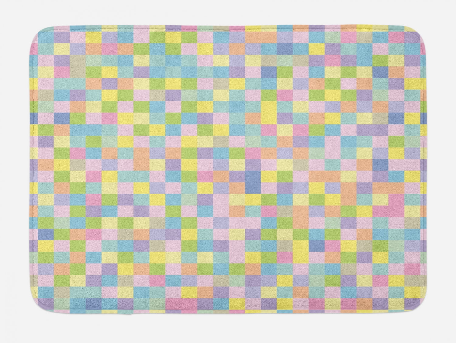 Pastel Bath Mat, Colorful Squares Pattern Checkered Mosaic Style ...