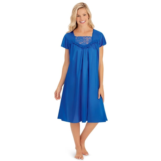 Collections Etc Women's Lace Inset Tricot Nightgown - Elegant Sleepwear ...