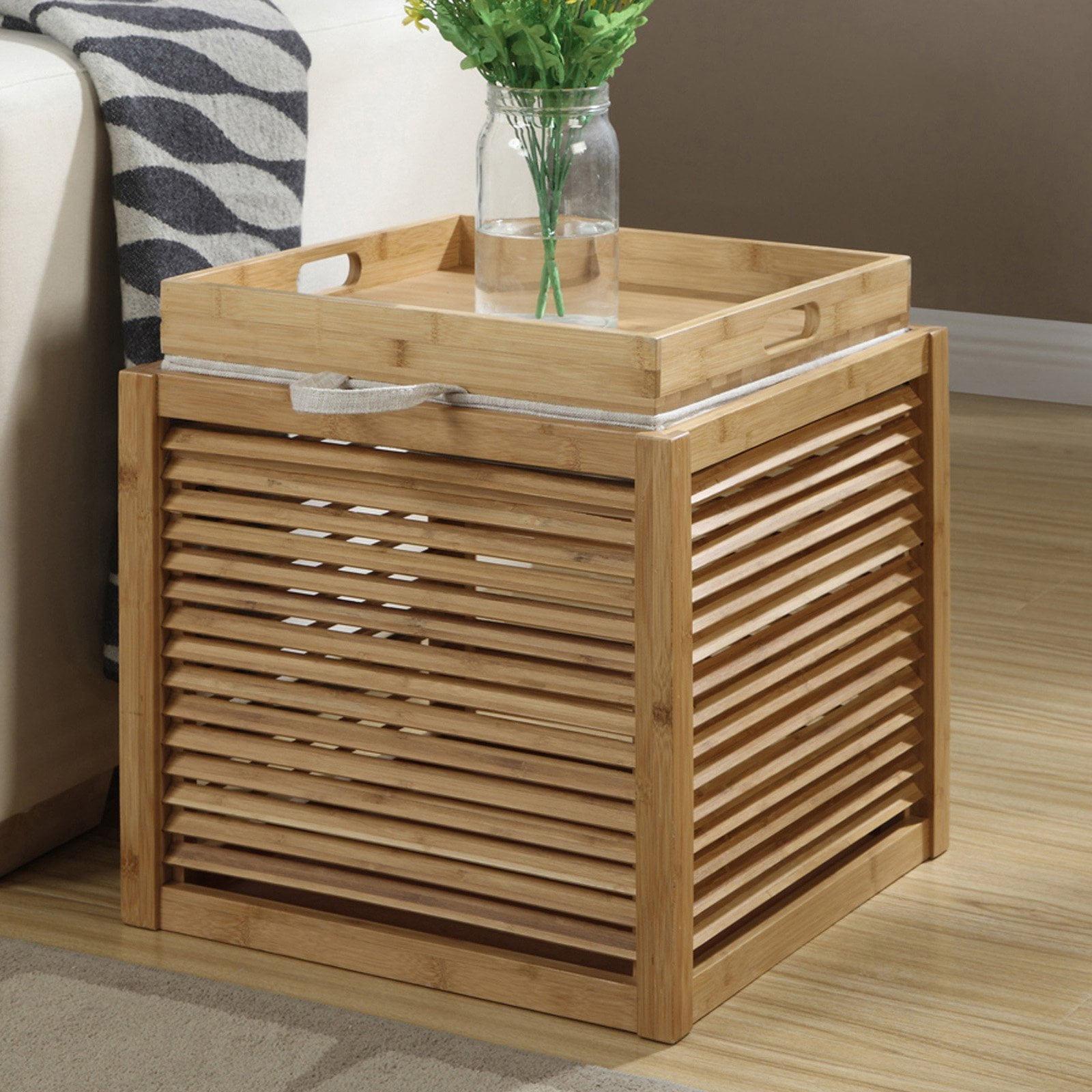 Bamboo Ottoman in Beige - Walmart.com