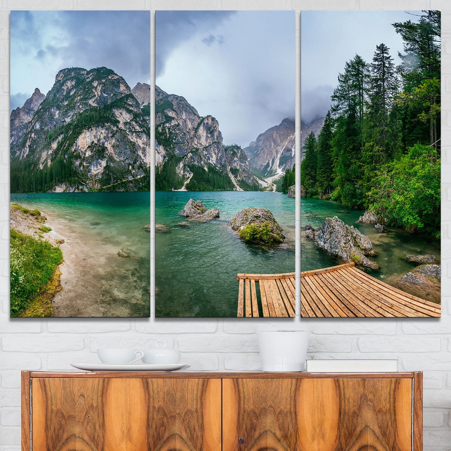 Click here for Designart Design Art Lake Between Mountains Landsc... prices