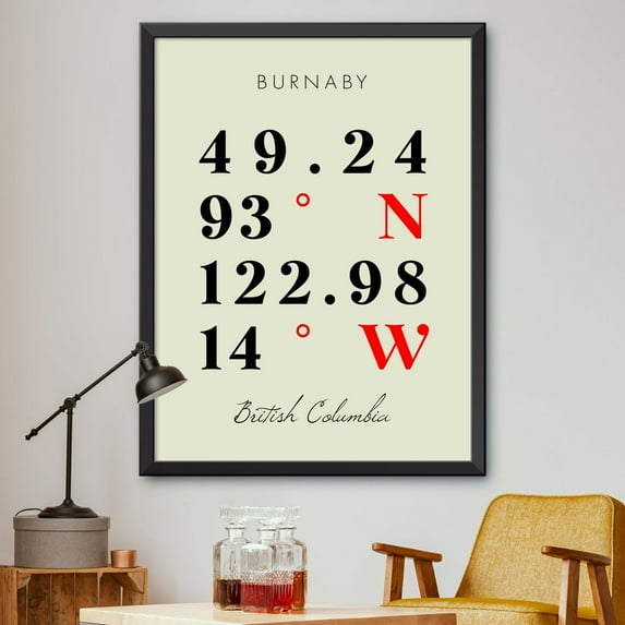 Map of Burnaby, British Columbia, Multiline Coordinates Colored (36x48 ...