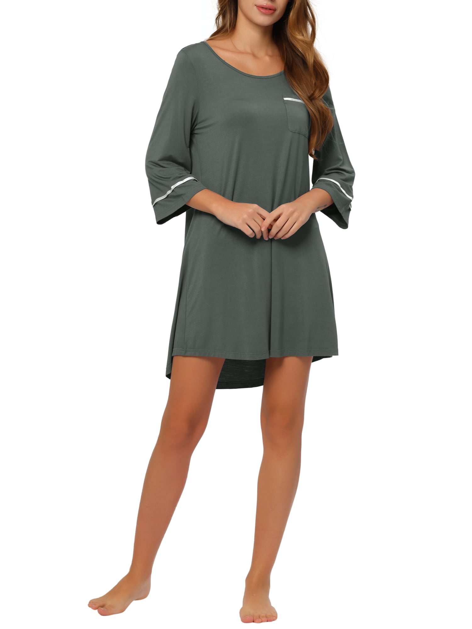 Unique Bargains Women's Lounge Dress Pajama Round Neck Soft Sleepwear ...