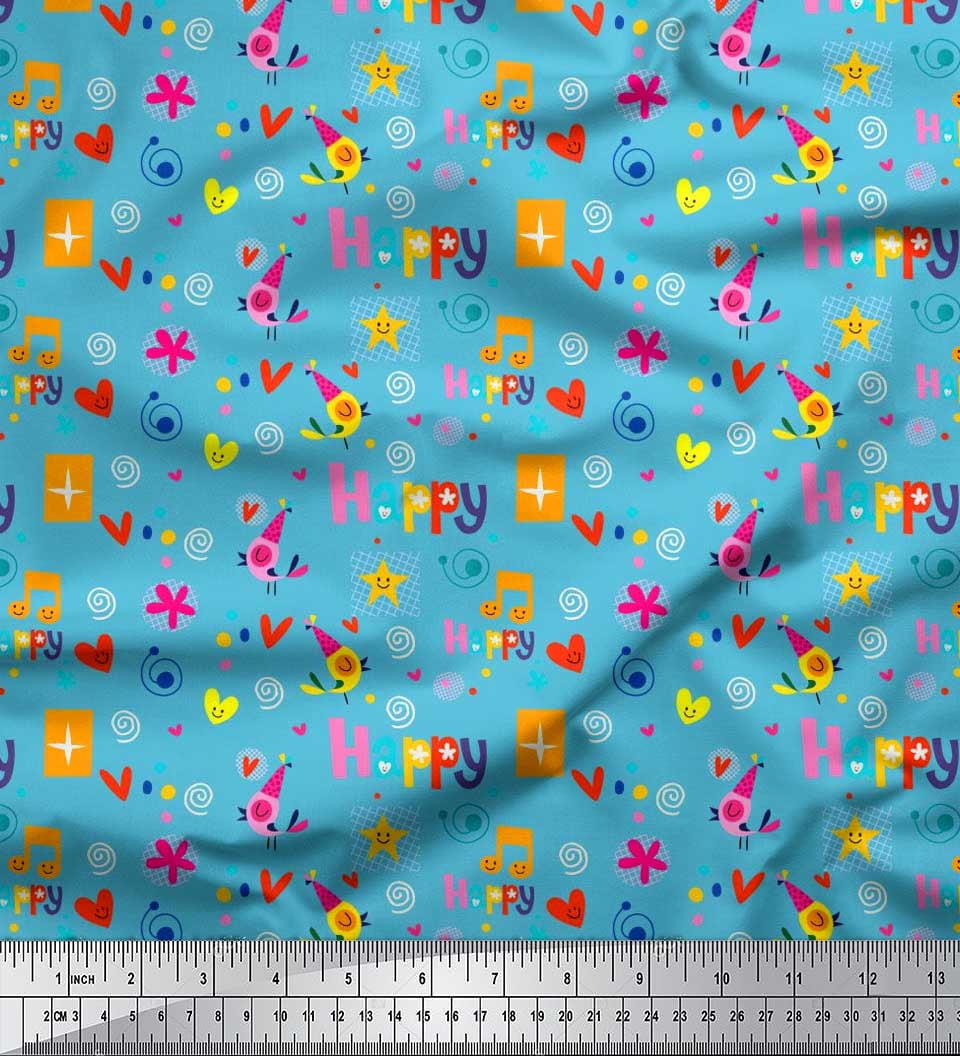 Soimoi Crepe Silk Fabric Birthday Theme Party Print Fabric by the Yard ...