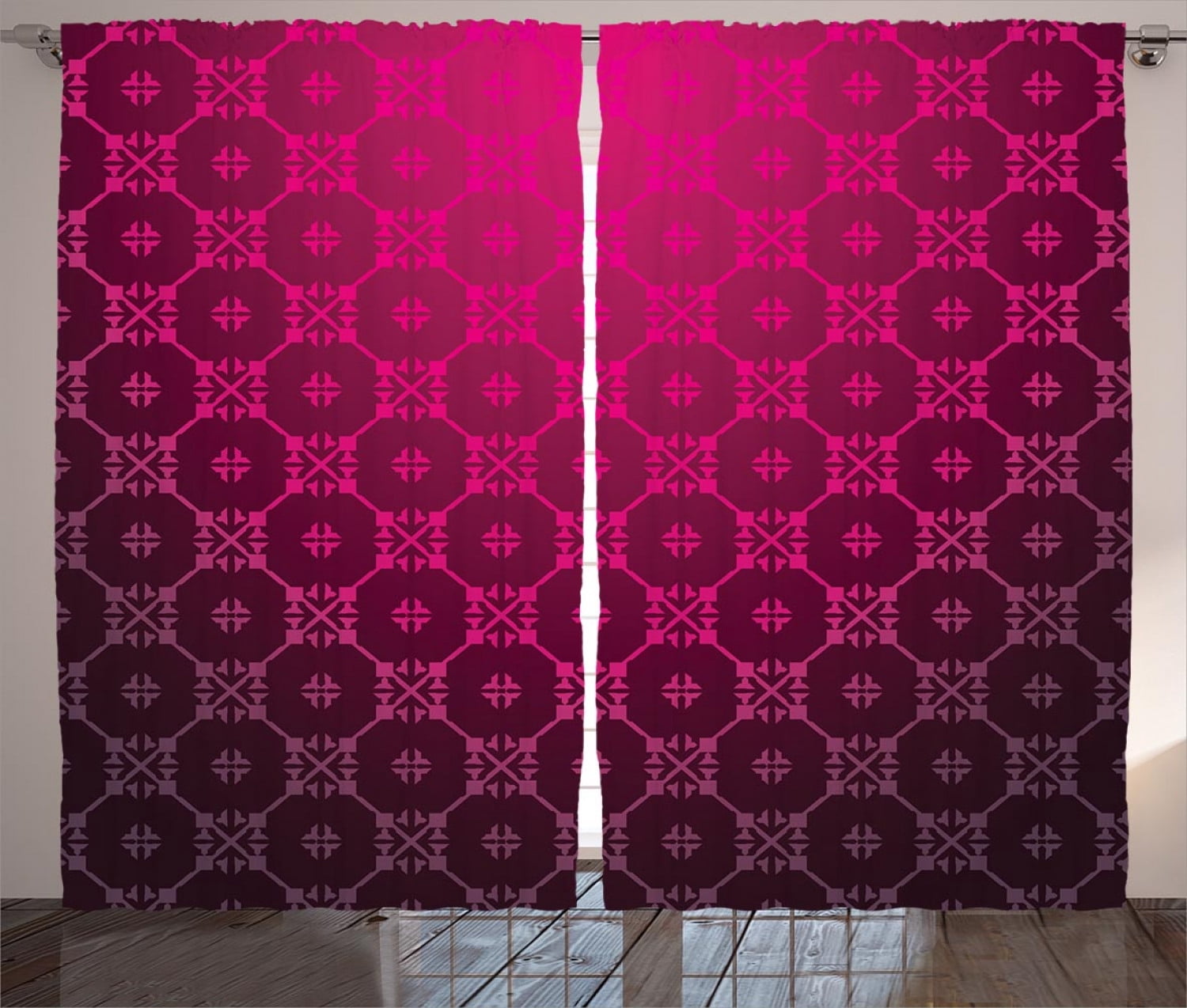 Magenta Decor Curtains 2 Panels Set, Medieval Style Endless Bound ...