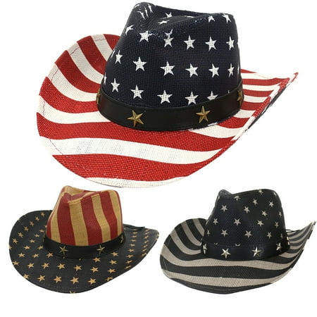 Men’s Vintage USA American Flag Cowboy Hat W/Western Shape-It Black ...