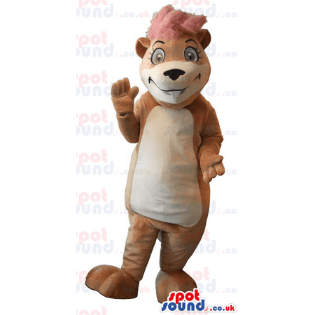 Brown And Beige Chipmunk Plush SPOTSOUND Mascot With Pink Hair - Animal ...