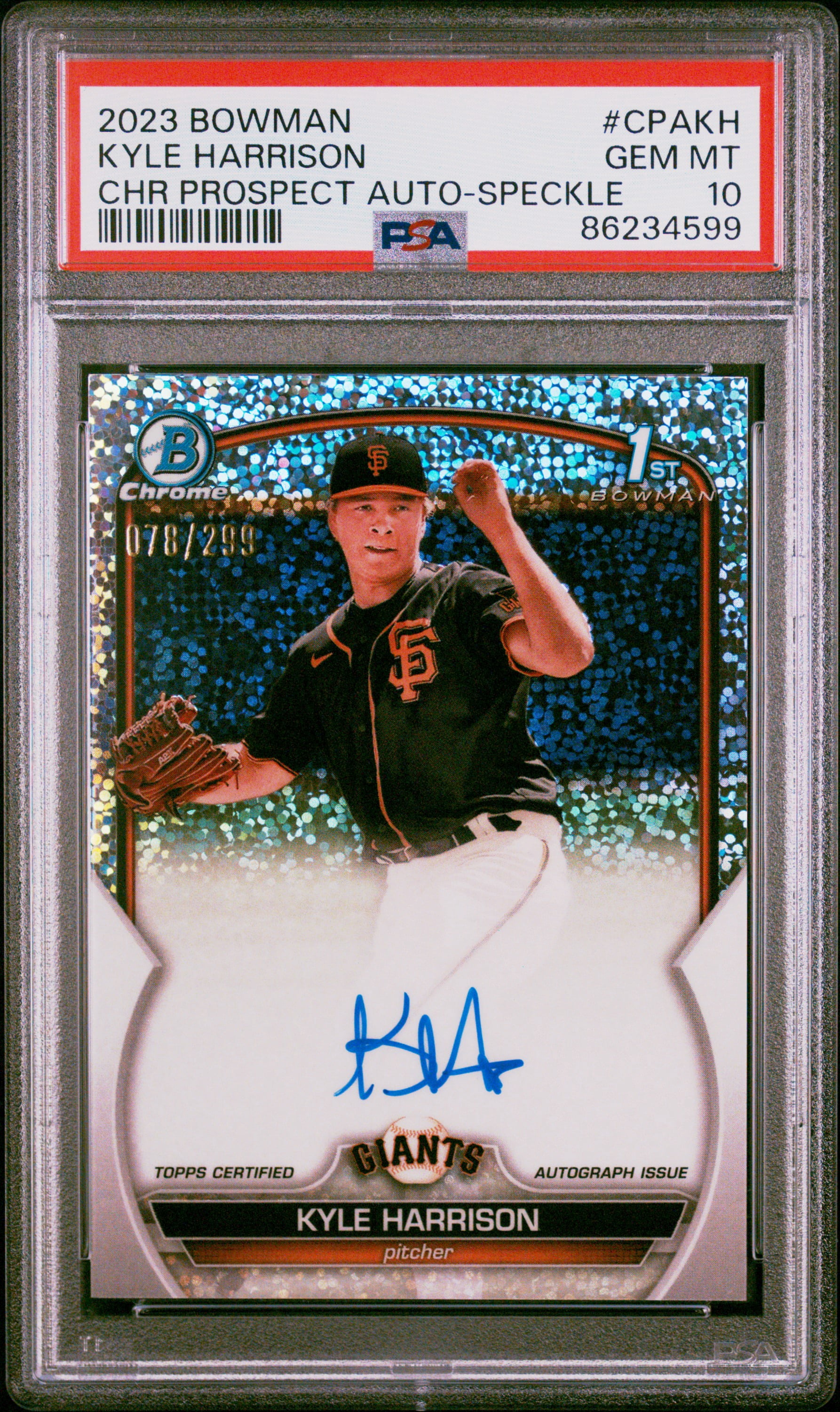 2023 Bowman Chrome Prospect Autographs Kyle Harrison #CPAKH Speckle Ref ...
