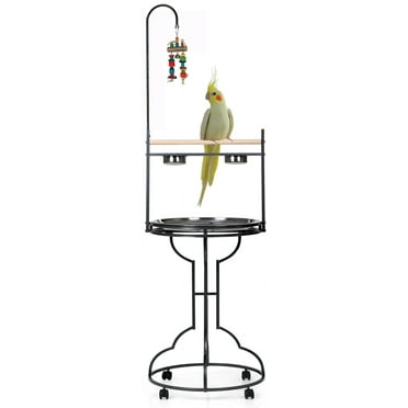 PawHut Bird Stand with Wheels, Parrot Stand with Perches, Stainless ...