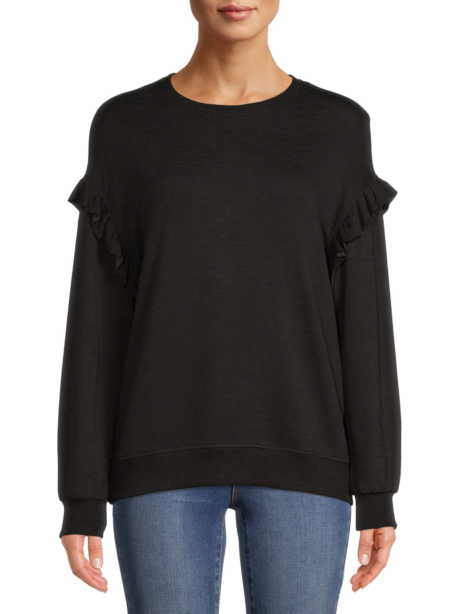 Time and Tru Women's Ruffle Pullover Sweatshirt - Walmart.com