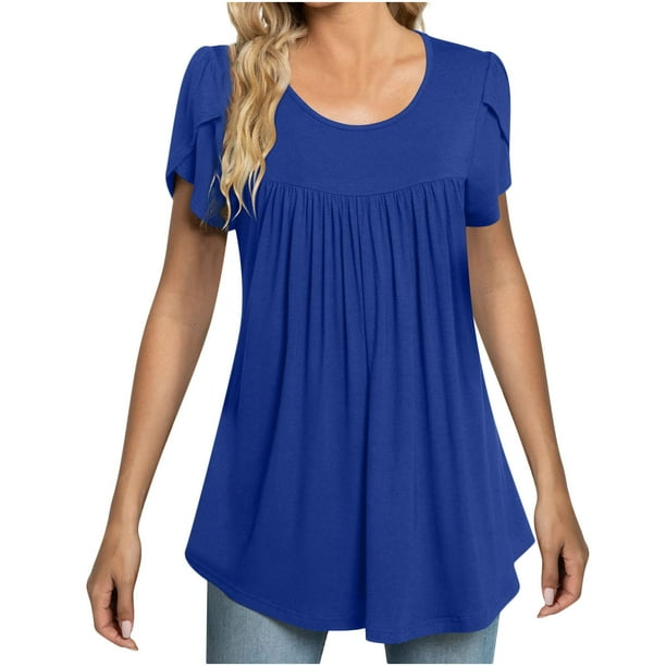 jovati Womens Short Sleeve Tops Women Fashion V- Neck Solid Color Tunic ...