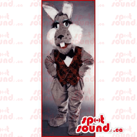 Grey Rabbit SPOTSOUND Mascot Dressed In An Elegant Vest And Bow Tie ...