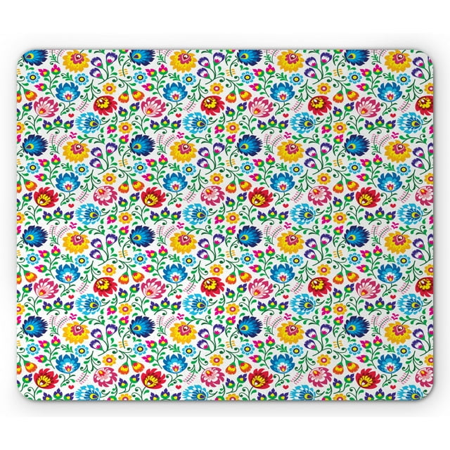 Floral Mouse Pad, Polish Colorful Seasonal Foliage Pattern Traditional ...