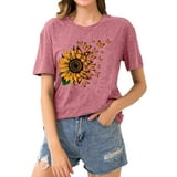 YI XIANG RAN Sunflower Butterflies Shirt Womens Sunflower Butterfly ...