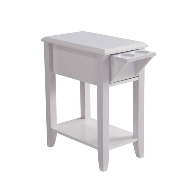 24 Inch Modern Chairside Table with Extendable Drawer and Cupholders ...