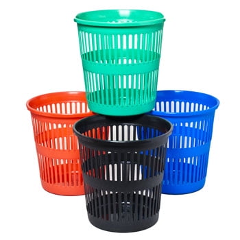 WASTE BASKET ROUND SLOTTED PLAST 10.5 X 11- 4 COLORS, Case Pack of 48 ...
