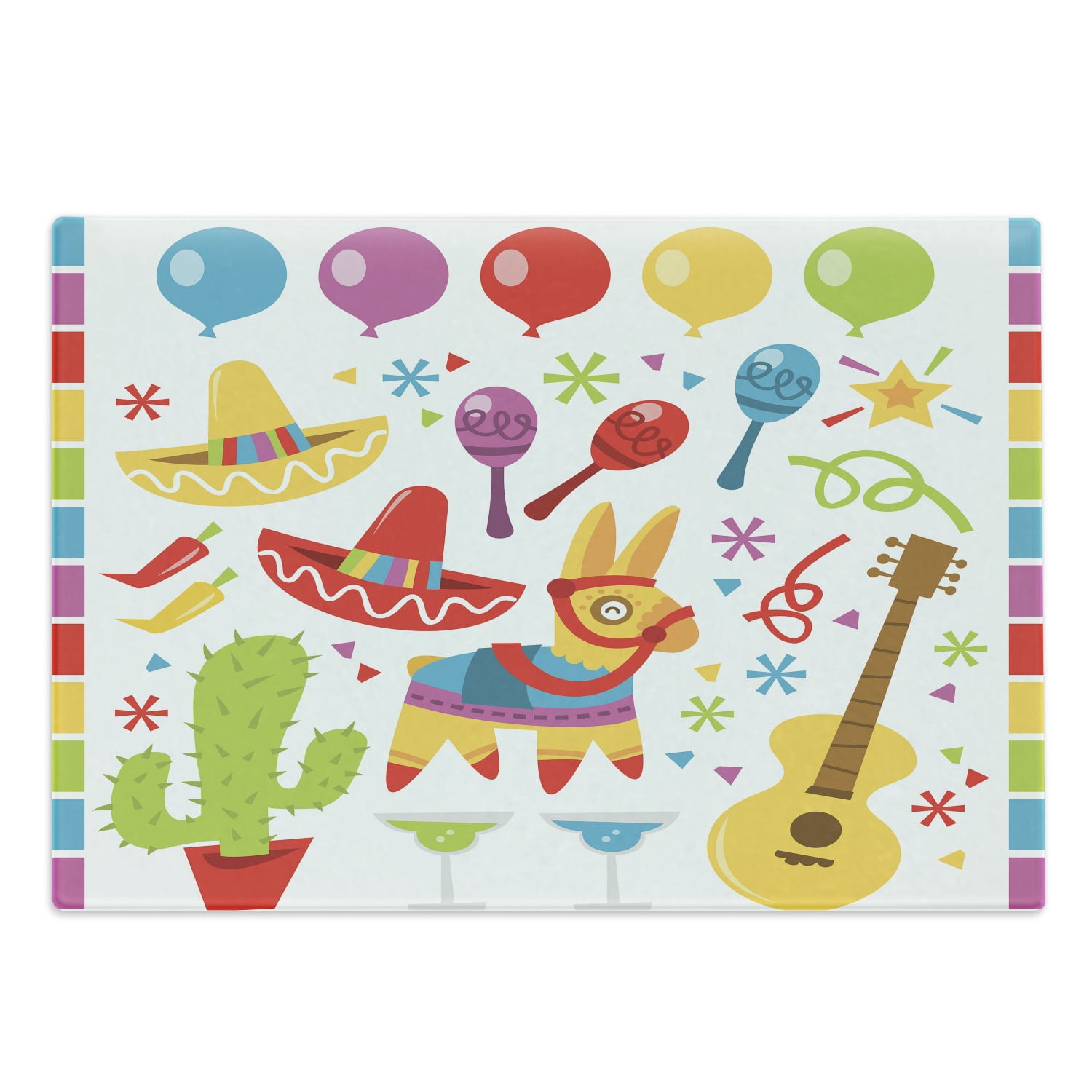 Fiesta Cutting Board, Mexican Party Pattern Cactus Sombrero Musical ...