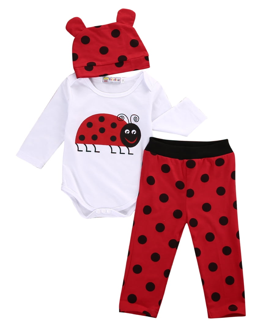 Douhoow Unisex Baby Long Sleeve Ladybug Romper Pants Hat Infant 2PCS ...