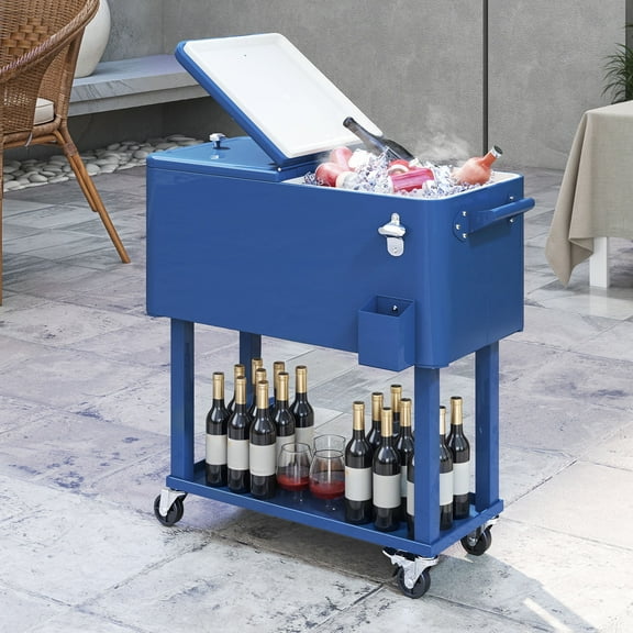 FreeLung Portable 80QT Rolling Cooler Cart - Patio Party Outdoor Drink ...