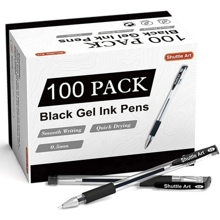Black Gel Pens, 100 Pack Fine Point Black Ink Pens Bulk, 0.5mm ...